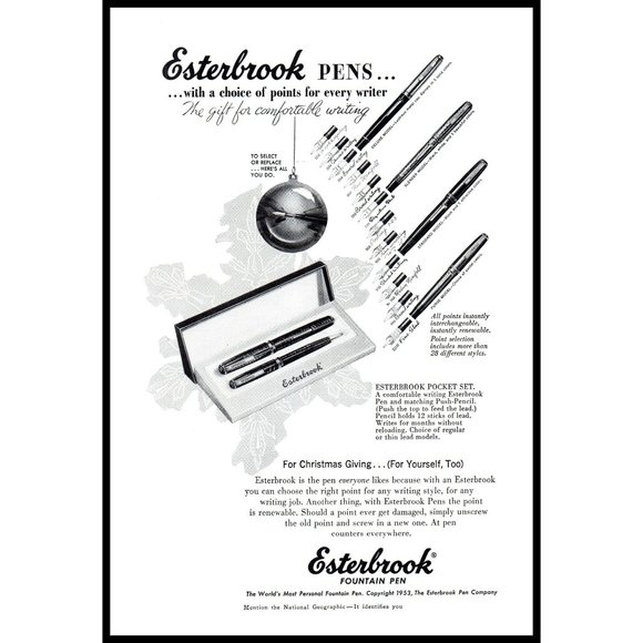 Esterbrook | Art | 953 Esterbrook Fountain Pen Vintage Print Ad Pens ...
